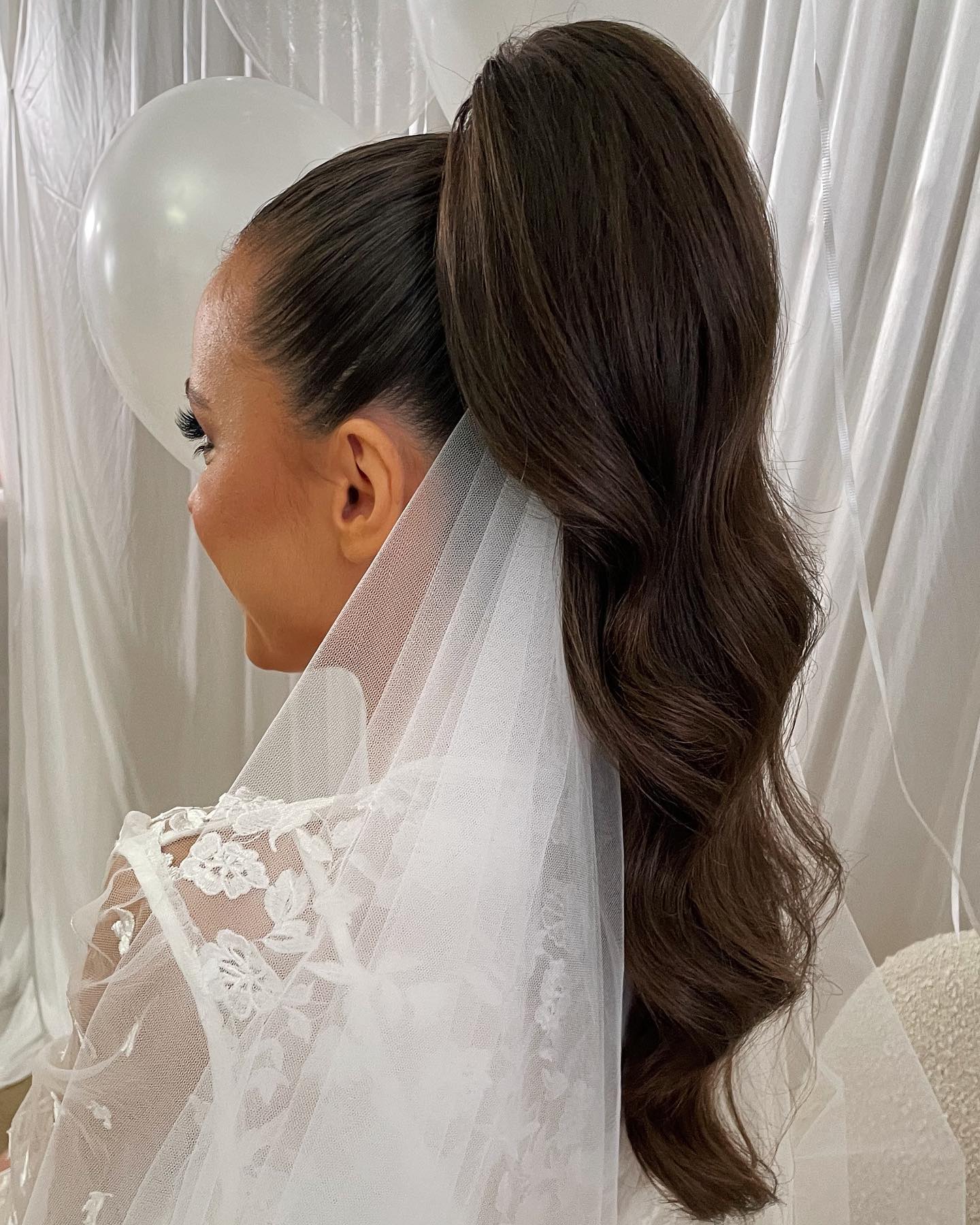 Bridal Hairstyles Side Ponytail With Veil